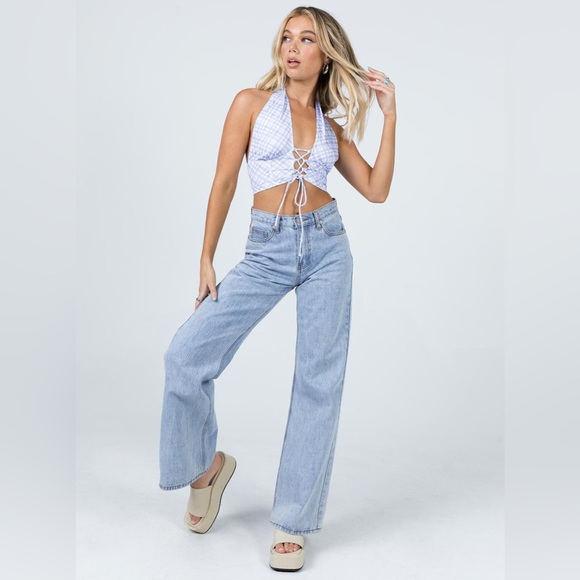 Princess Polly | Tops | Princess Polly Beth Top In Blue Check Size 2 ...